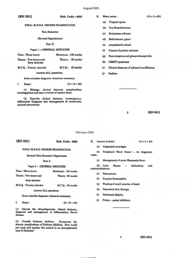Final MBBS General Medicine Papers | PDF | Complication (Medicine) | Heart