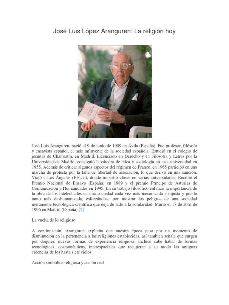 José Luis López Aranguren Religion | PDF | Secularidad | Iglesia Católica