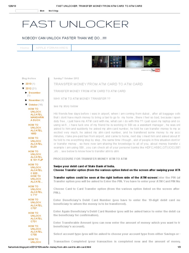 ATM Card to Card Money Transfer Guide | PDF
