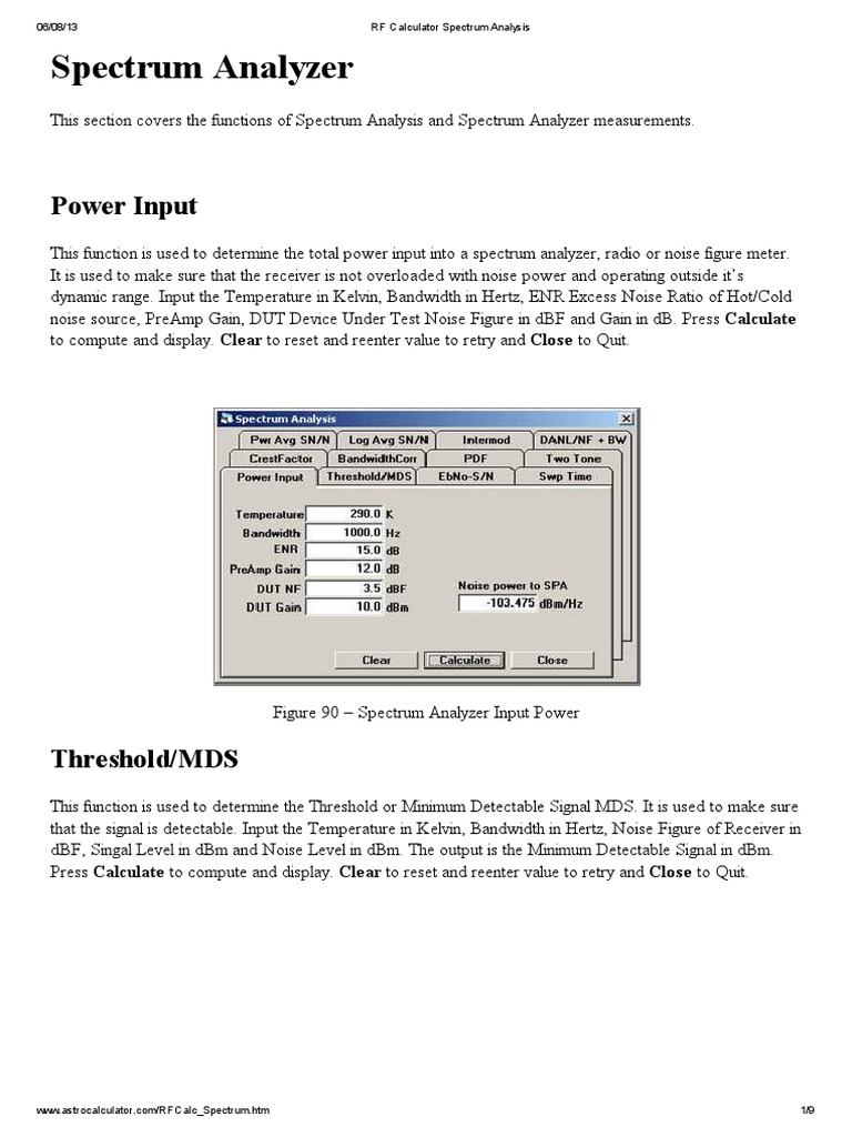RF Calculator Spectrum Analysis | PDF | Spectral Density | Signal To ...