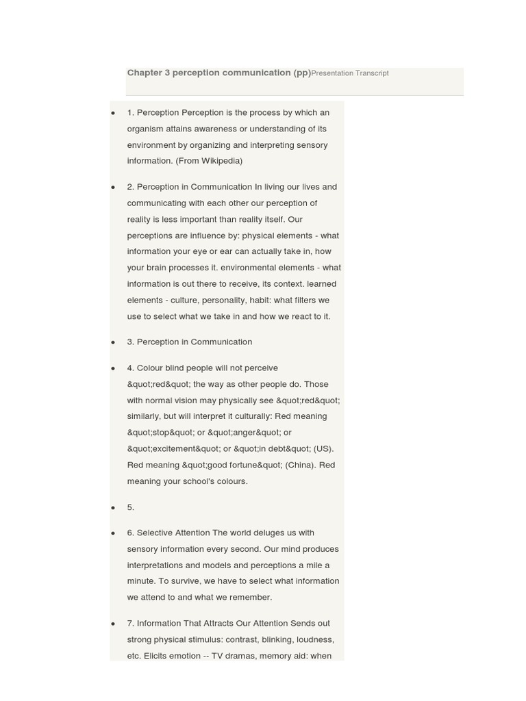 Understanding Perception in Communication | PDF | Schema (Psychology ...