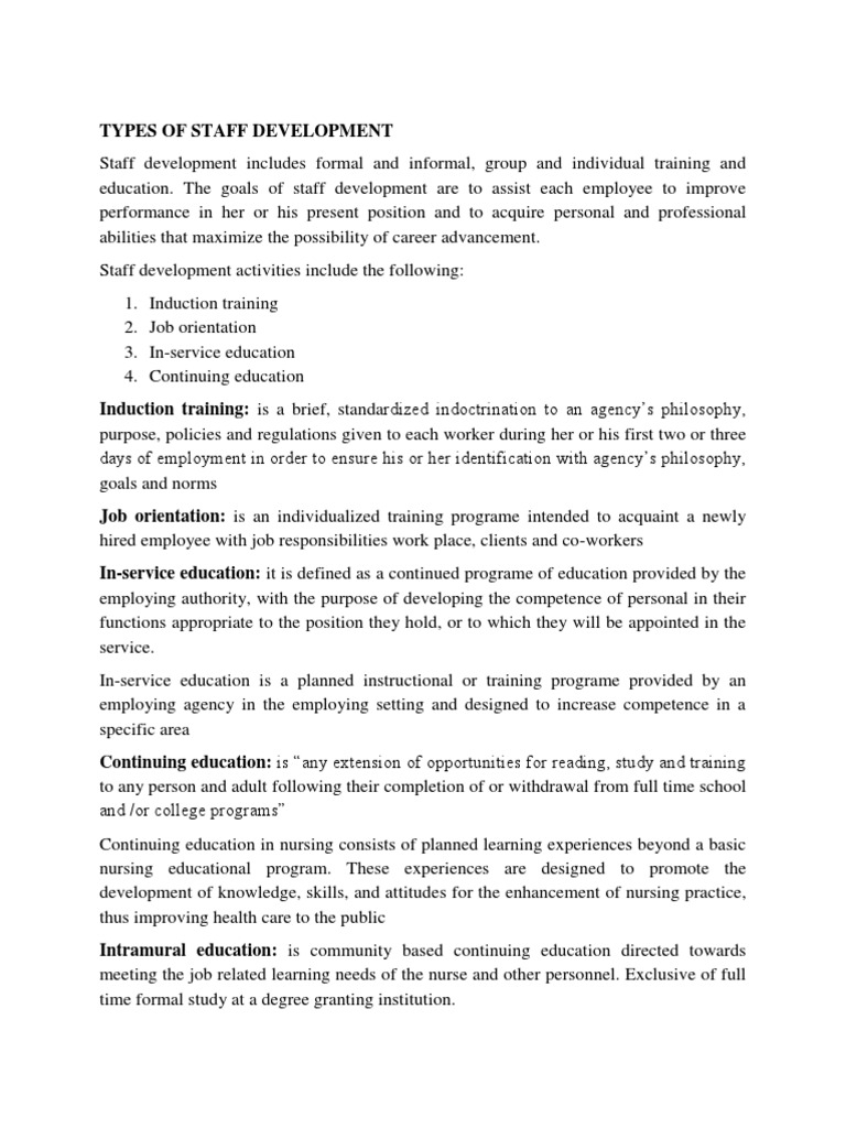 Types of Staff Development | PDF | Employment | Nursing