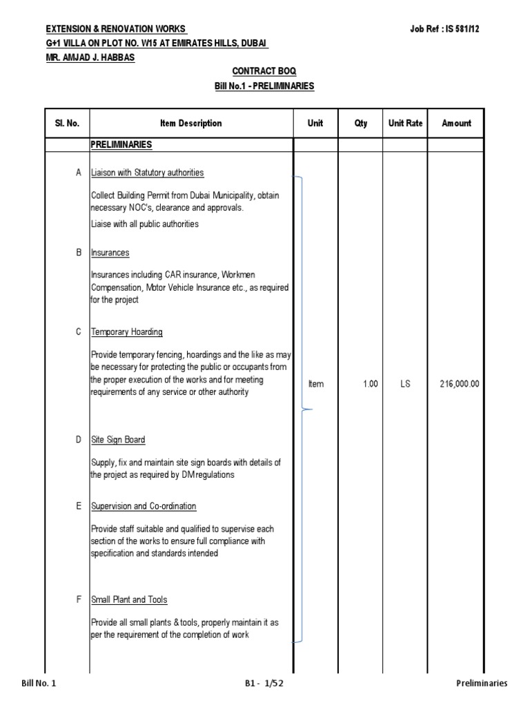 Contract BOQ - W15 - EH 17.07.2012 Cost Code | PDF | Flooring | Door