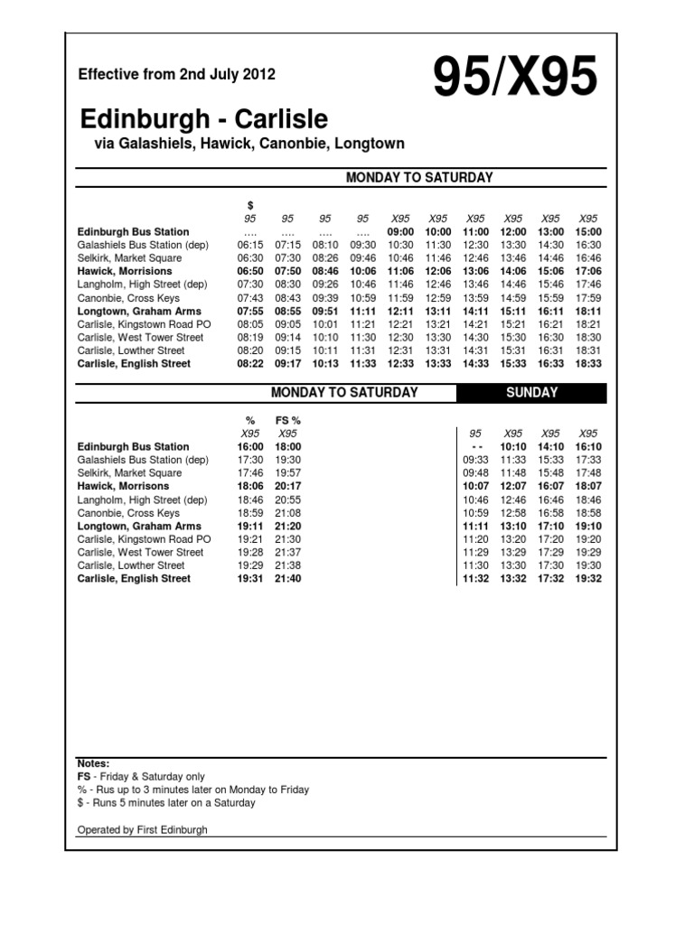 X95 Bus Timetable: Edinburgh to Carlisle | PDF