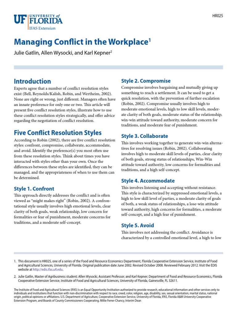 Conflict Styles | PDF | Negotiation | Conflict Resolution