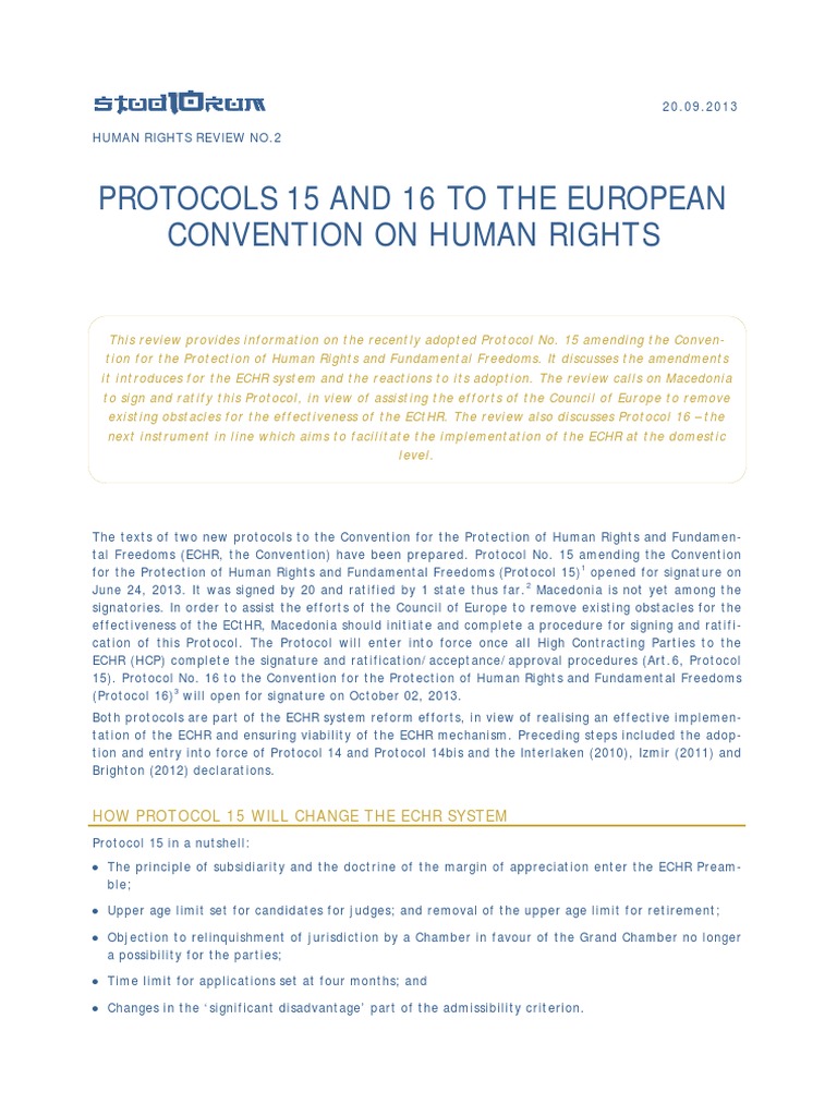 Human Rights Review No. 2/2013: Protocols 15 and 16 To The European ...