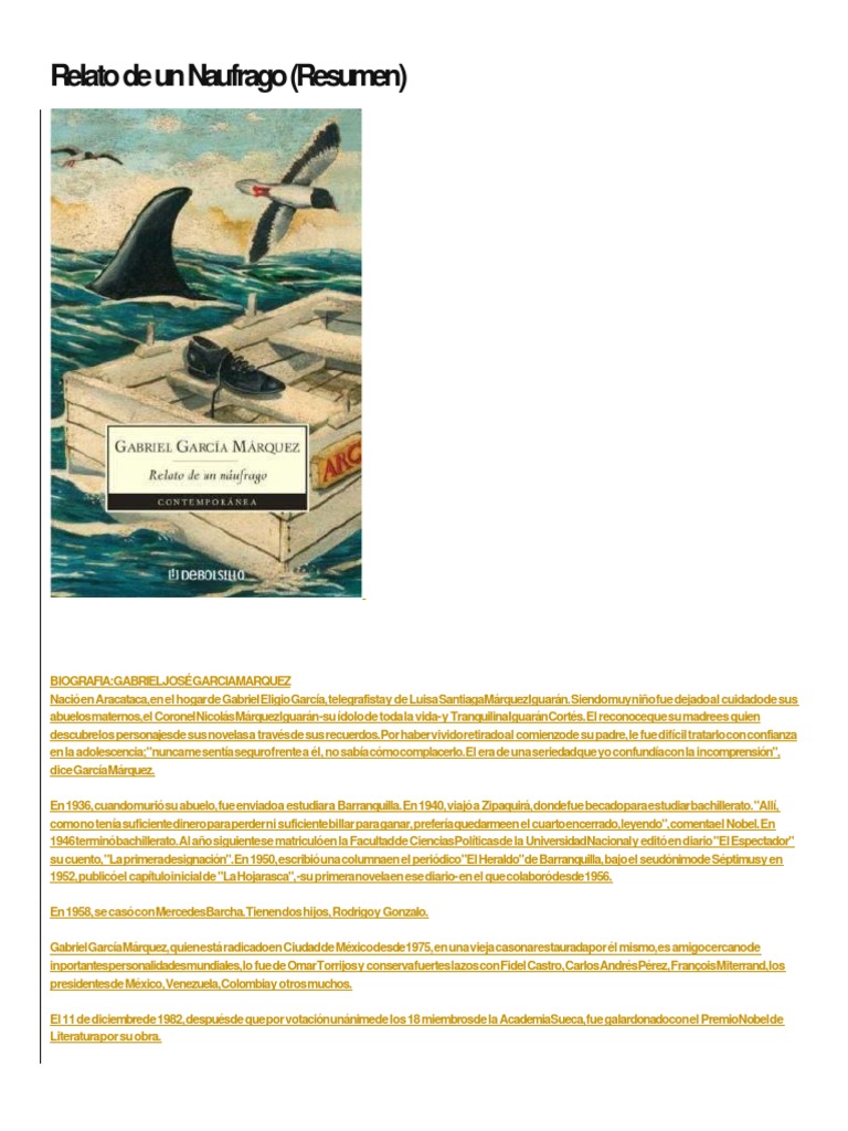 Resumen de "Relato de un Náufrago" | PDF | Gabriel García Márquez | Pescado
