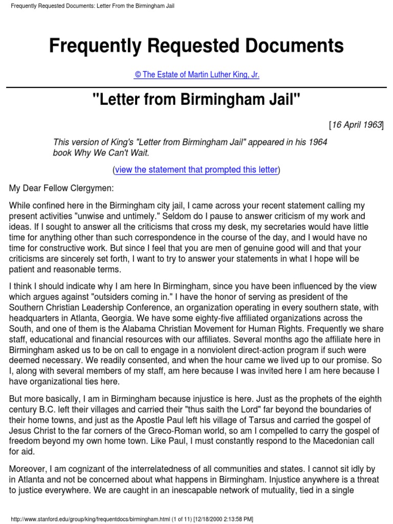 MLK Letter From Birmingham Jail | Download Free PDF | Extremism ...