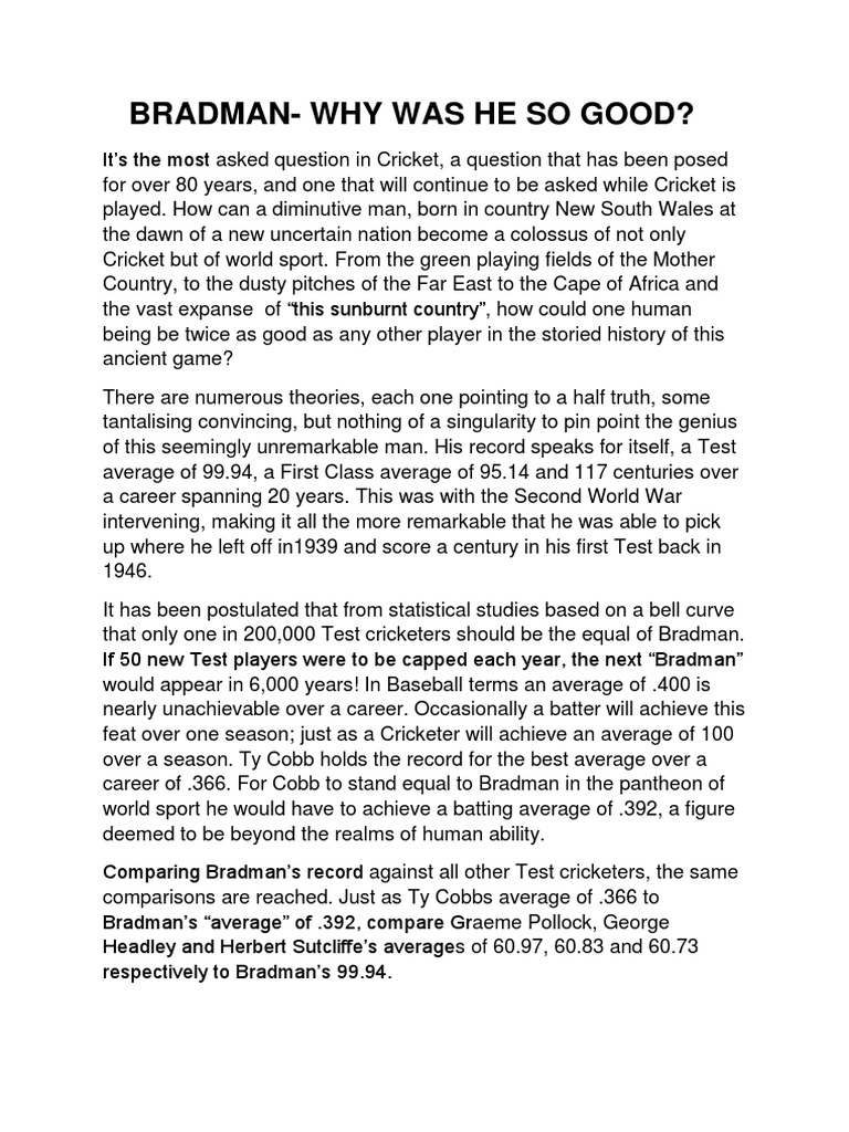 Bradman..Why Was He So Good? | PDF | Cricket | Forms Of Cricket