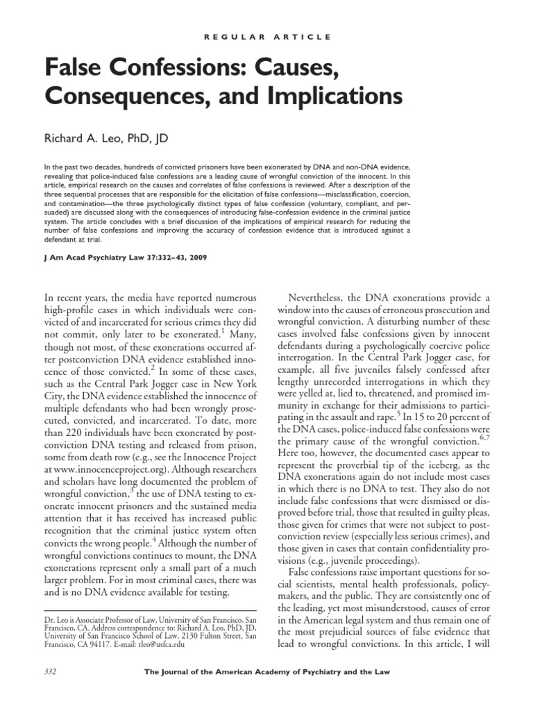 False Confessions - Causes Implications | PDF | Confession (Law ...