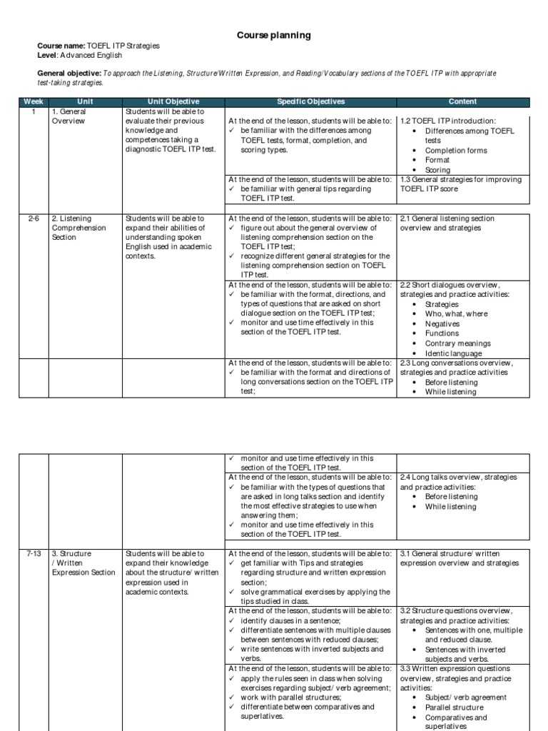 TOEFL ITP Strategies-Course Planning2 | PDF | Test Of English As A ...