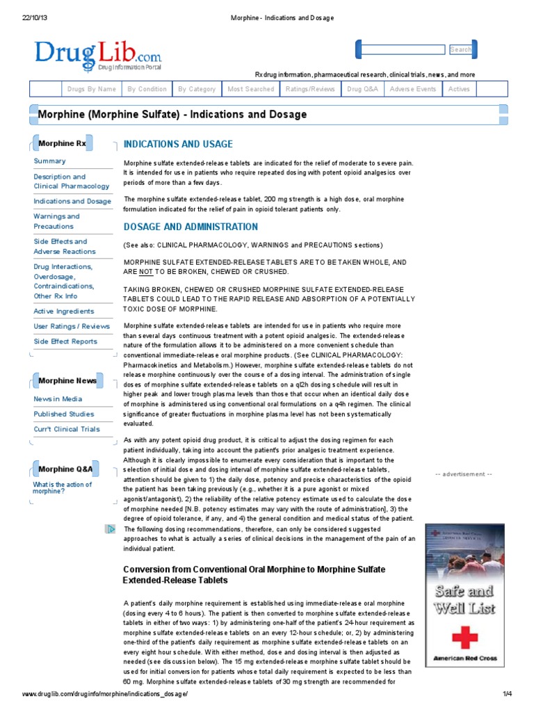 Morphine - Indications and Dosage | Morphine | Opioid