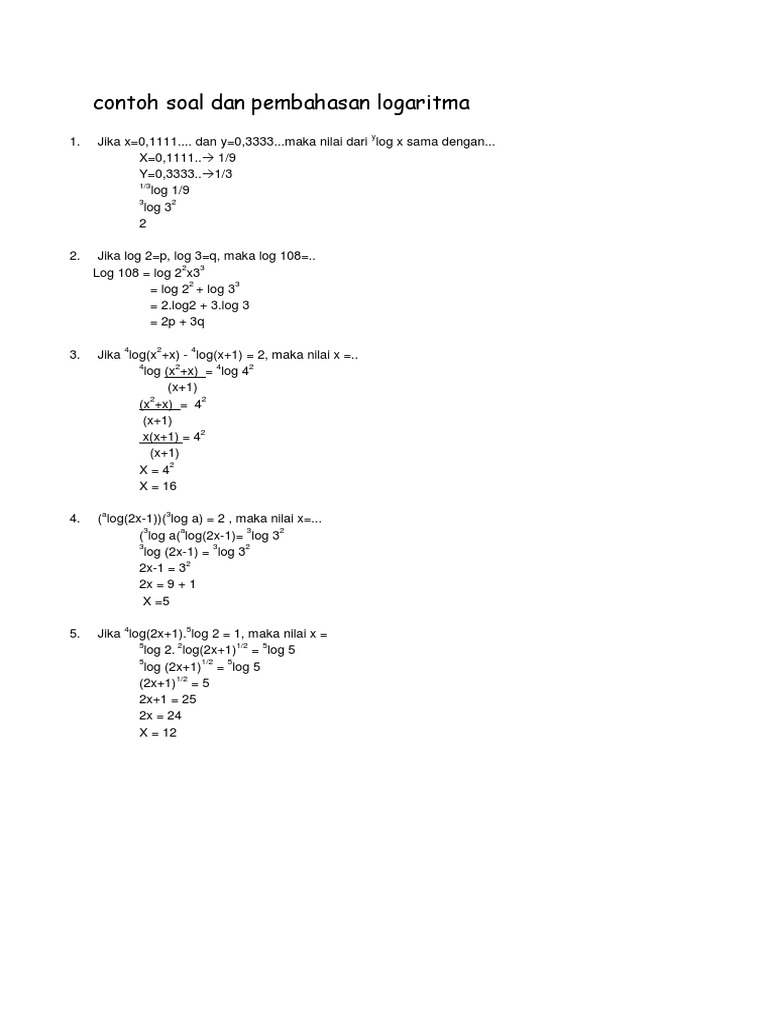 Contoh Soal Dan Pembahasan Logaritma | PDF