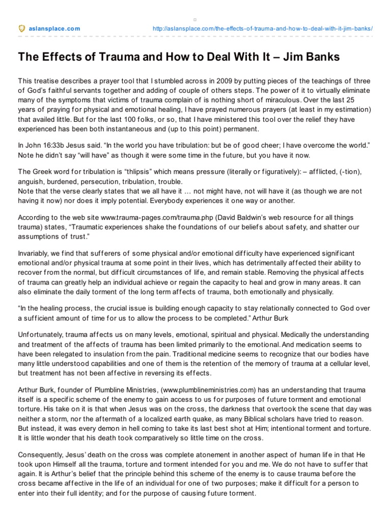 The Effects of Trauma and How To Deal With It Jim Banks | PDF ...