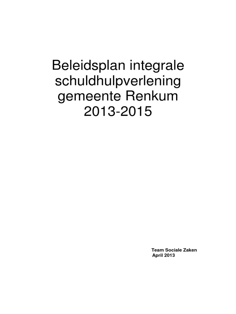 Beleidsplan Integrale Schuldhulpverlening Gemeente Renkum | PDF