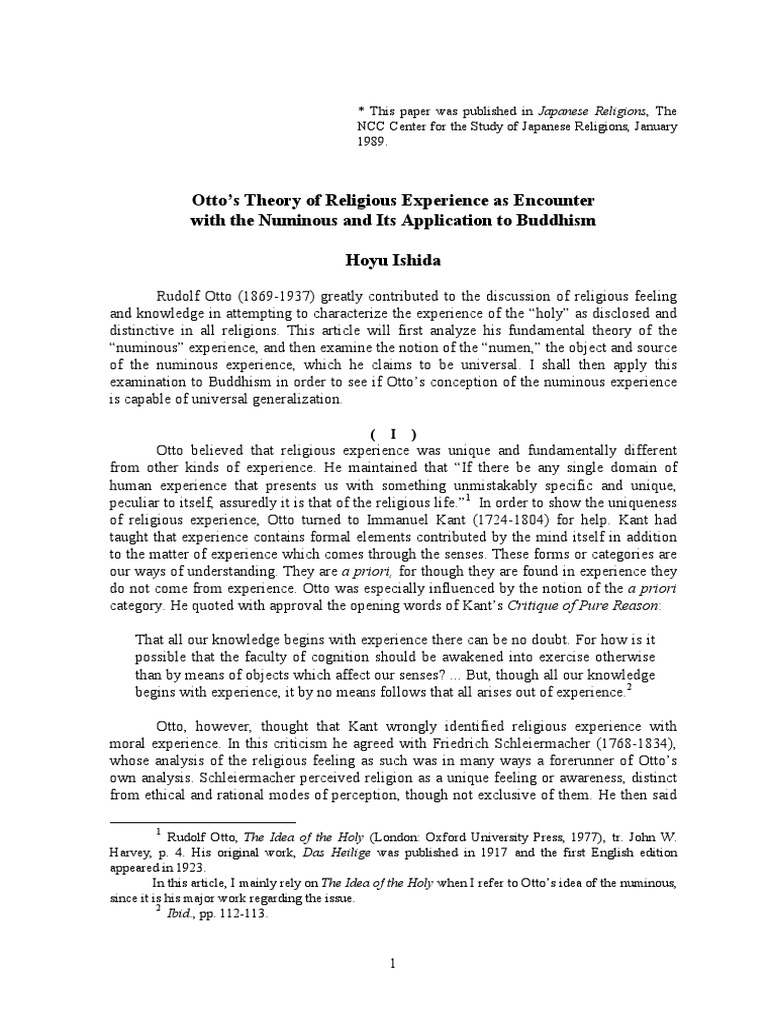 Otto's Theory of Religious Experience As Encounter With The Numinous ...