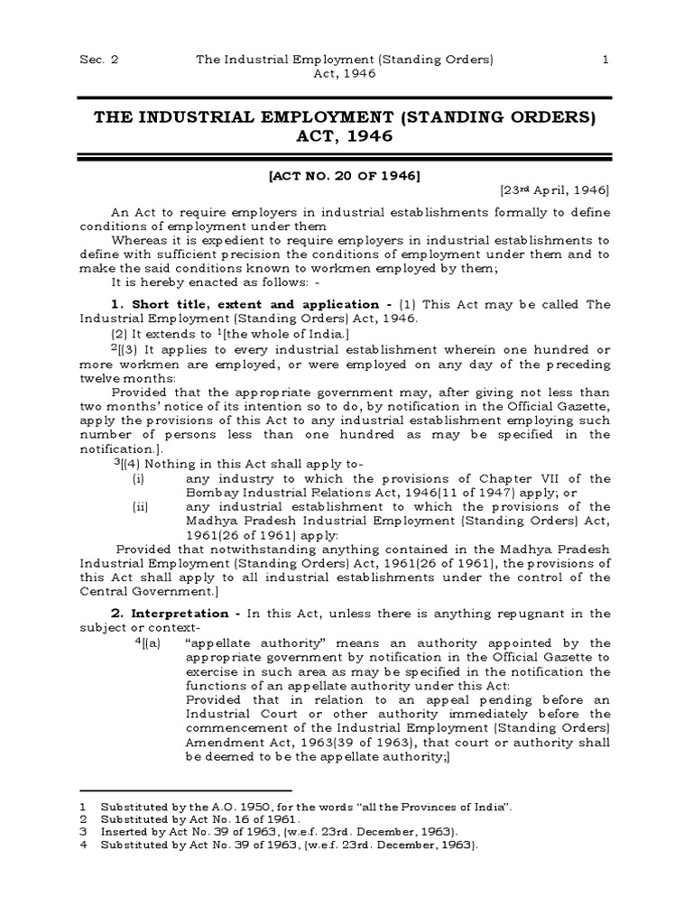 The Industrial Employment (Standing Orders) Act, 1946. | Crimes | Crime ...