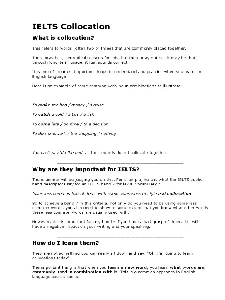 IELTS Collocation | PDF | Preposition And Postposition | Syntax