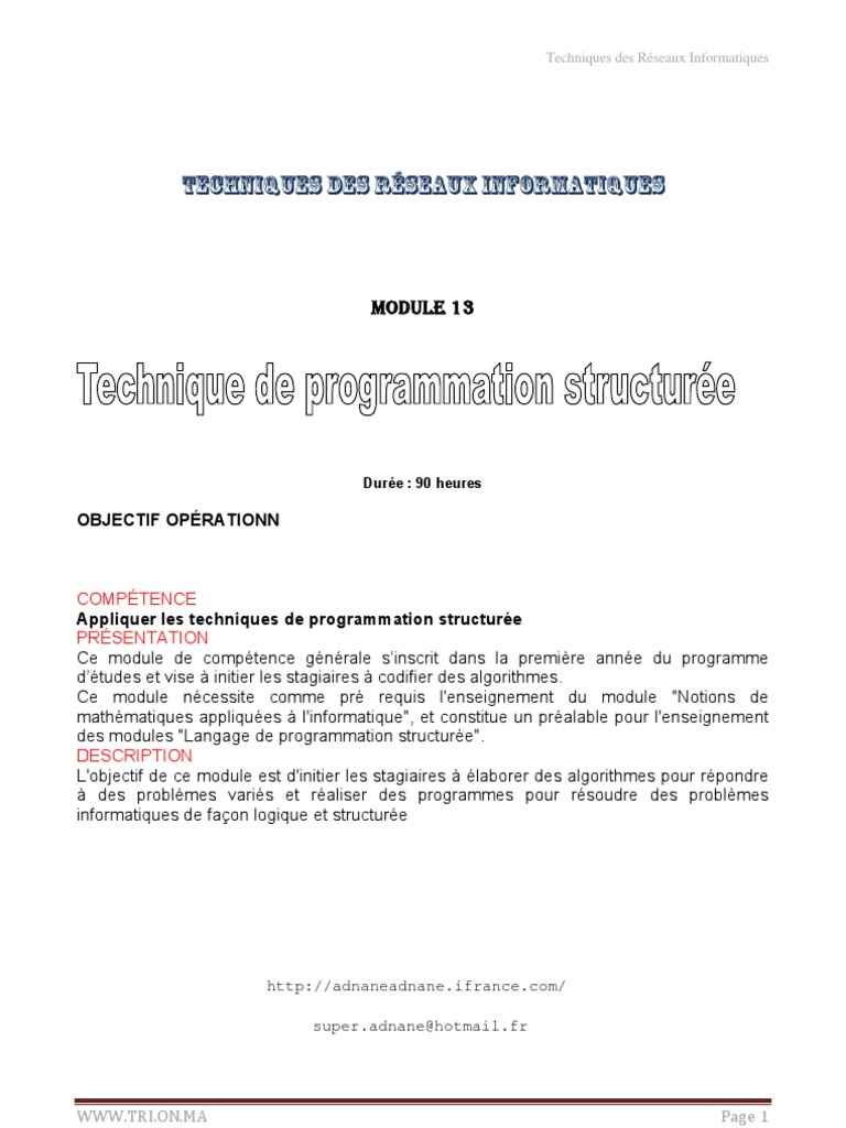 Module 13: Techniques de Programmation Structurée | PDF | Programme informatique | Programmation