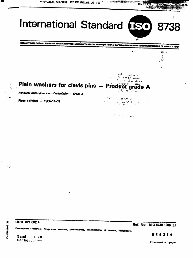 ISO 8738-1986 - Plain Washers For Clevis Pins | PDF