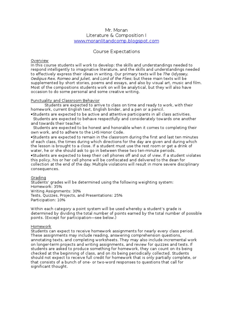 Course Expectations | PDF | Homework | Learning