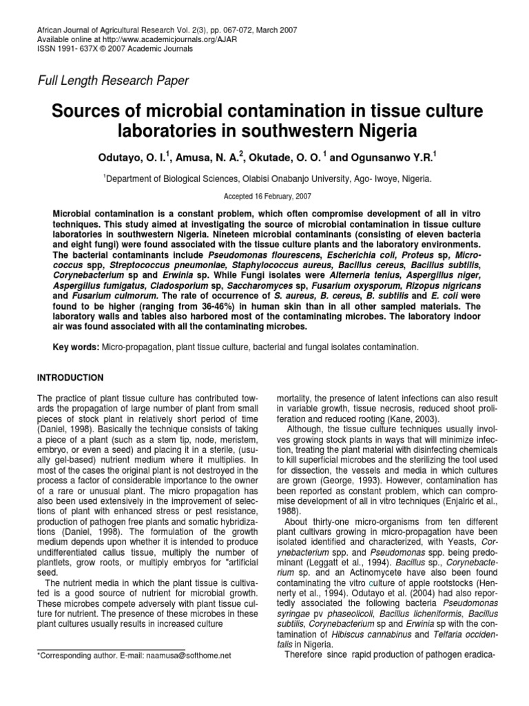 Sources of Microbial Contamination in TC Lab | Microbiology | Earth ...
