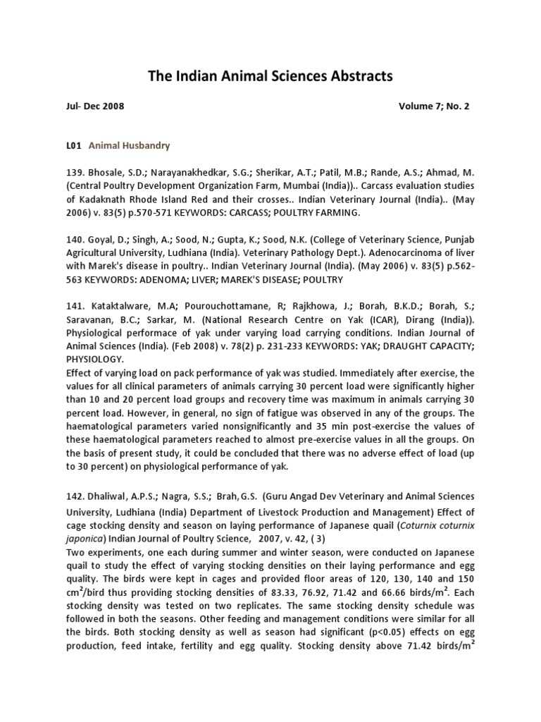 Indian Animal Science Abstract | PDF | Sheep | Goat