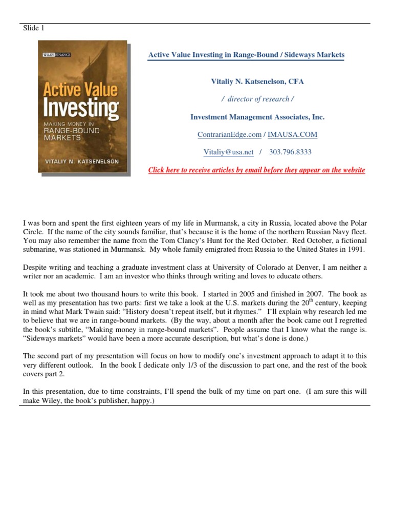 Active Value Investing in Range-Bound / Sideways Markets: / Director of ...