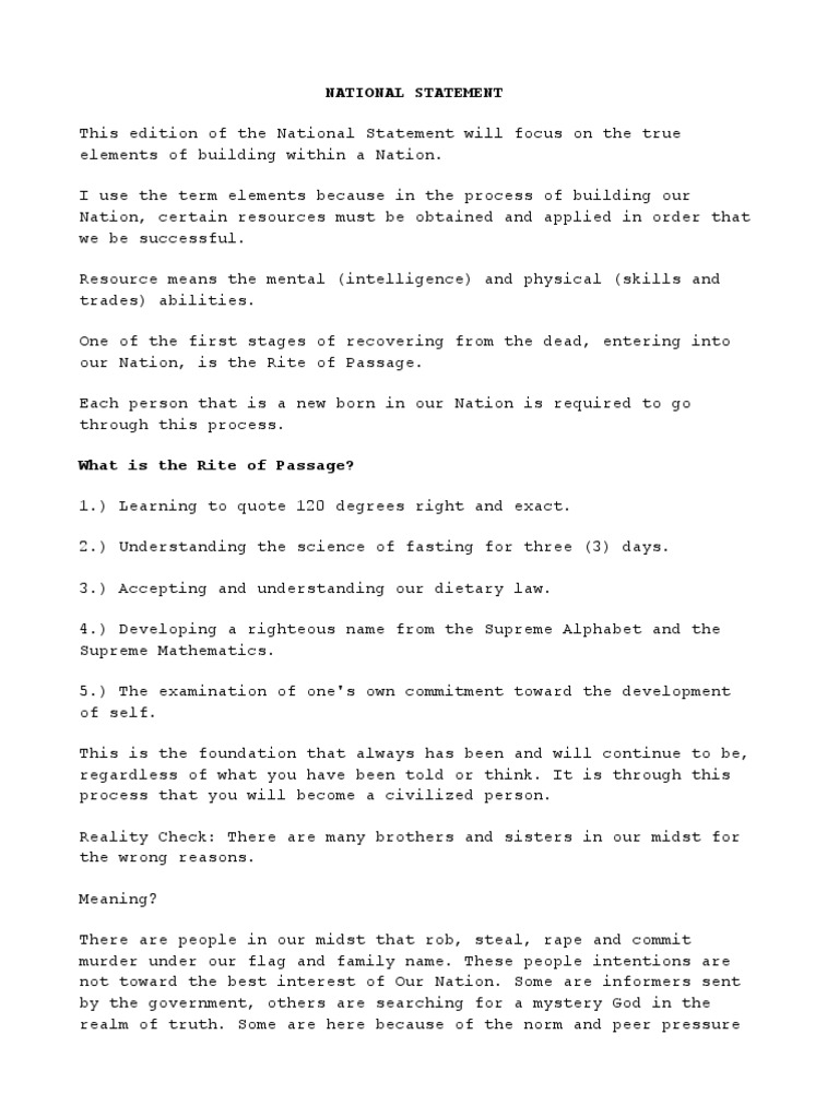 Elements of Nation Building Nat'l Statement | PDF
