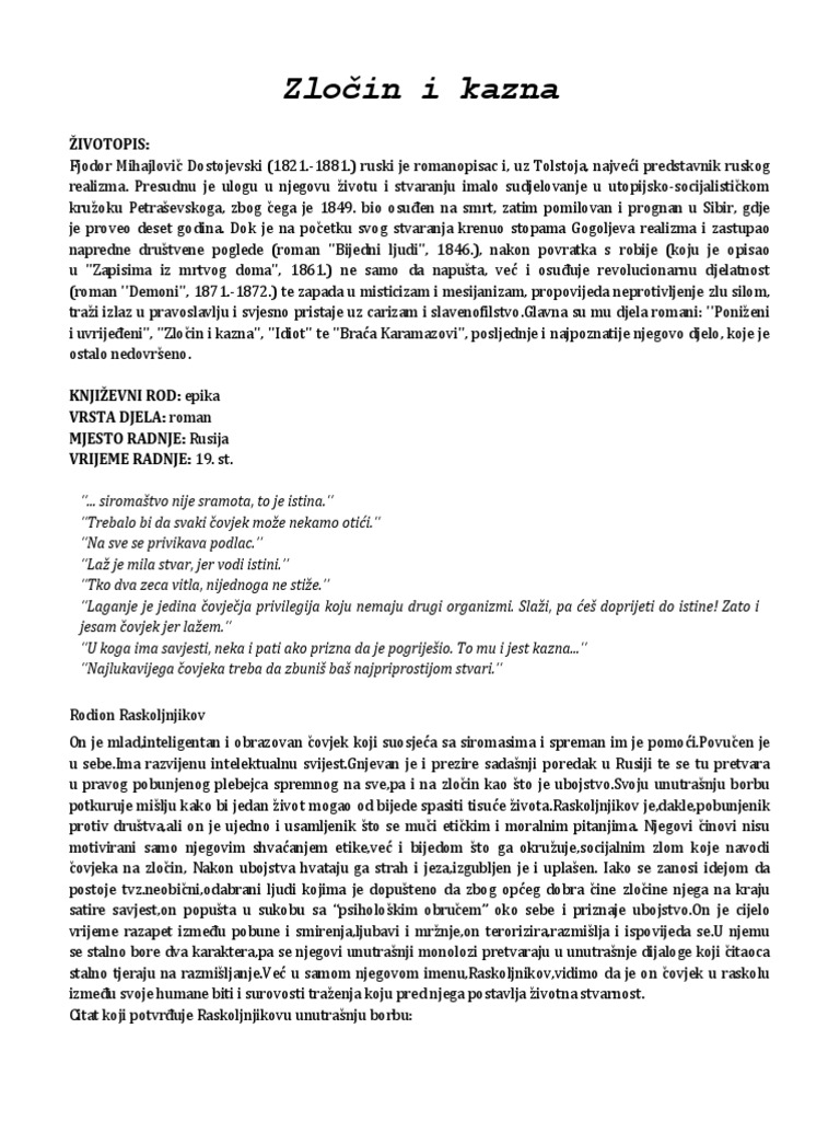 Zločin i kazna lektira | PDF