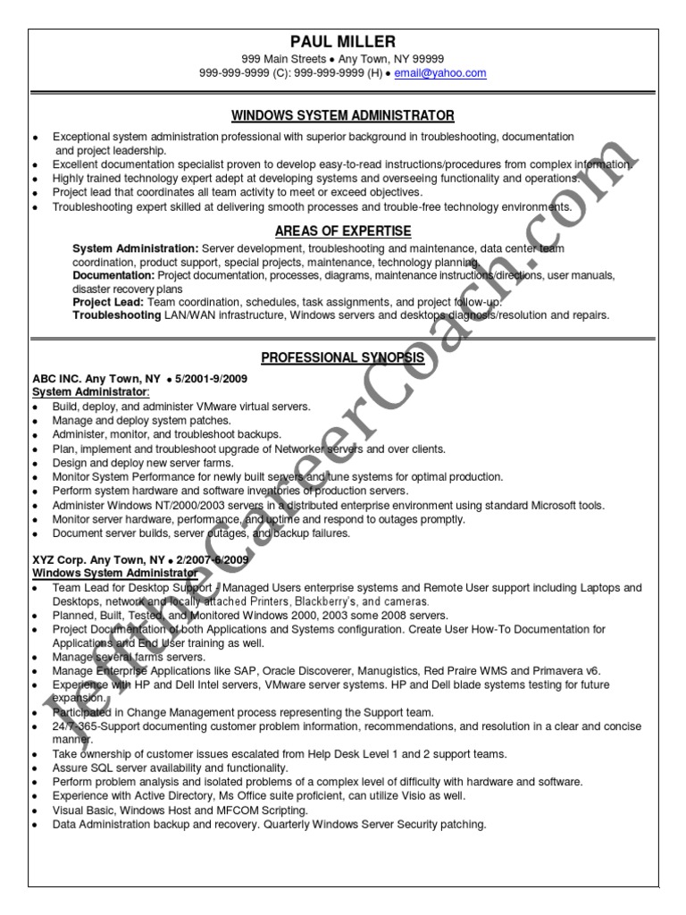 Windows System Administrator Resume | PDF | System Administrator ...