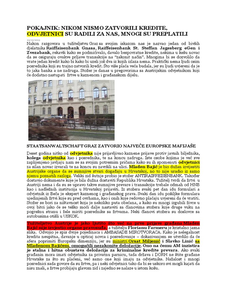 ODVJETNIČKA MAFIJA Iz DORH-a Štiti (La) ODVJETNIČKU MAFIJU Iz HOK-a | PDF