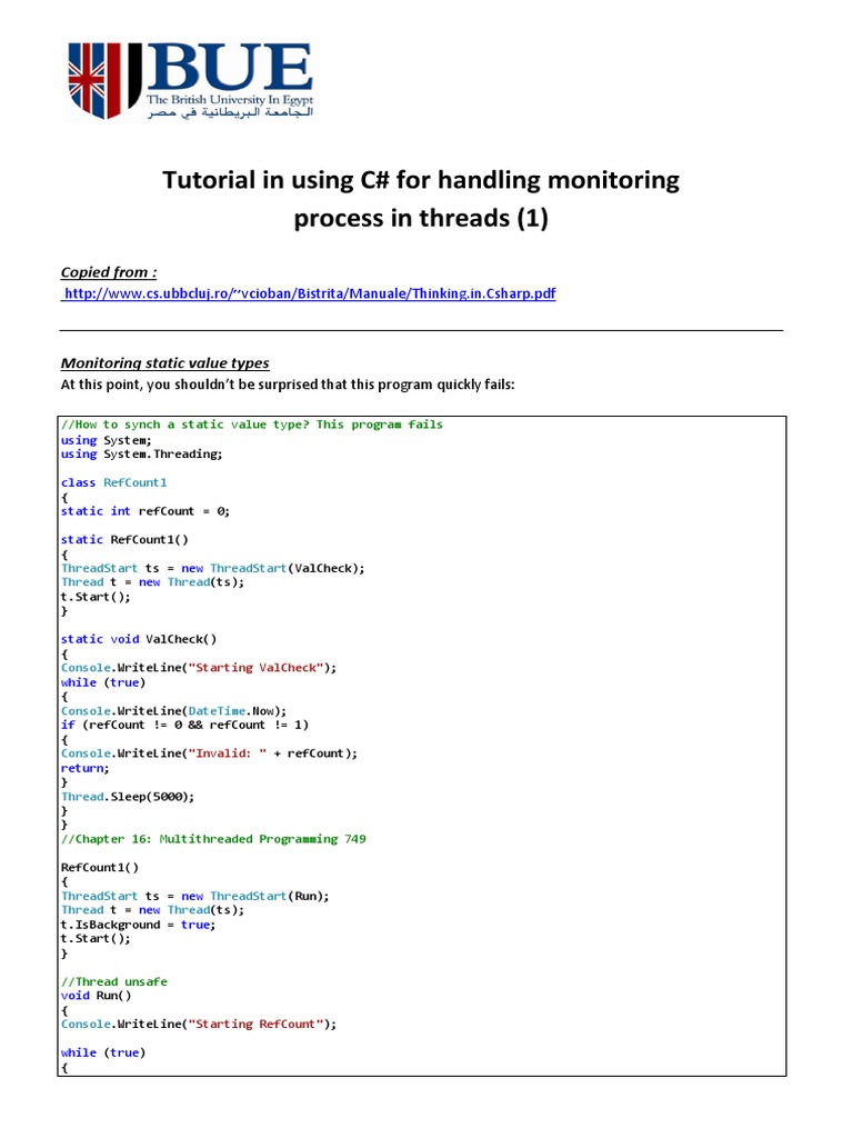 Tutorial in Using C# For Handling Monitoring Process in Threads | PDF | Thread (Computing ...