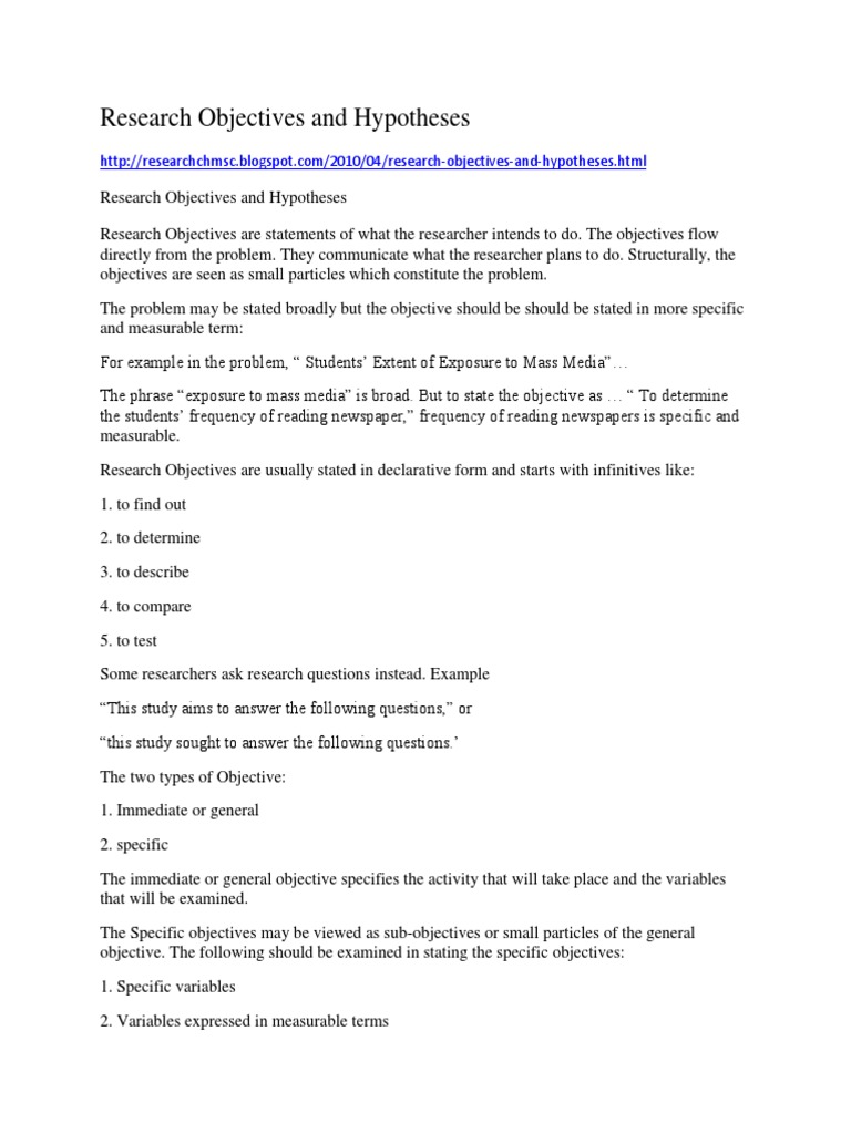 Research Objectives and Hypotheses | PDF | Hypothesis | Null Hypothesis