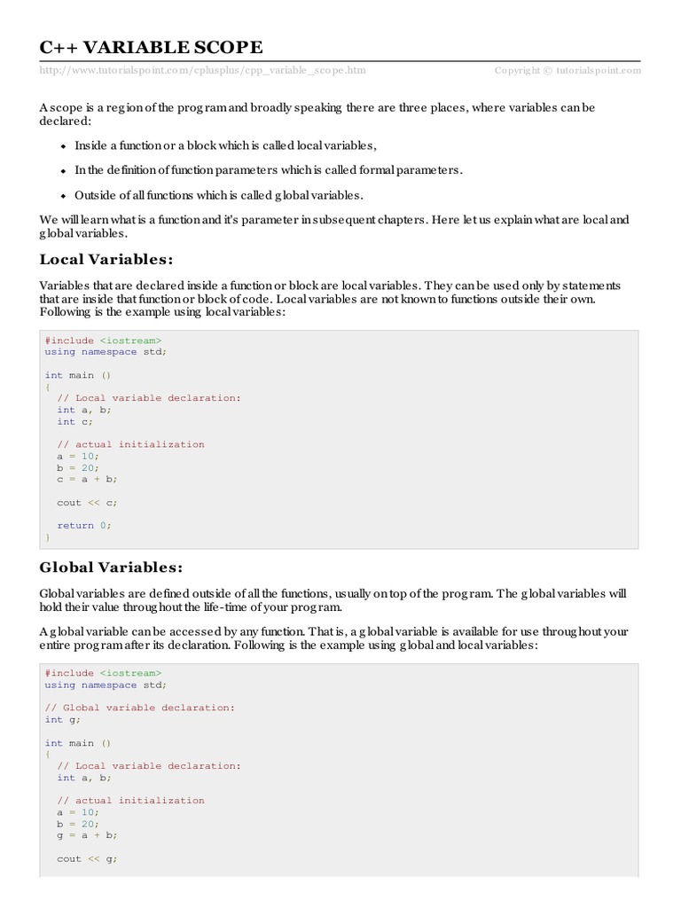 C Variable Scope Local Variables Pdf Variable Computer Science Integer Computer Science