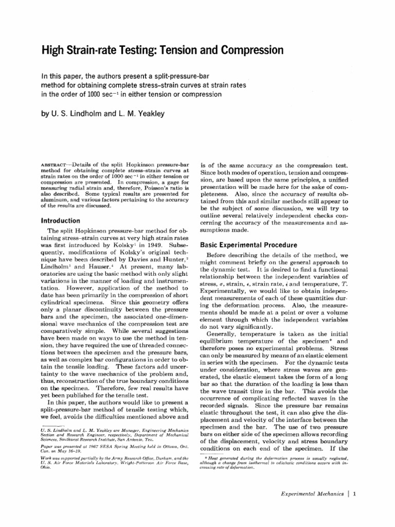 High Strain Rate Testing Tension and Compression PDF | Download Free ...