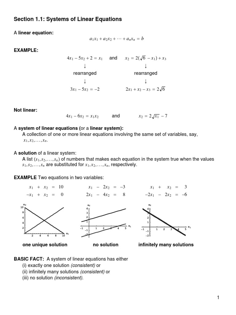 Sec1 1 | PDF | System Of Linear Equations | Matrix (Mathematics)