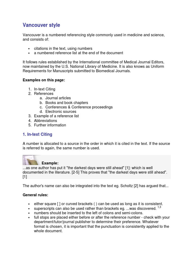 Vancouver Style | Download Free PDF | Citation | Academic Publishing
