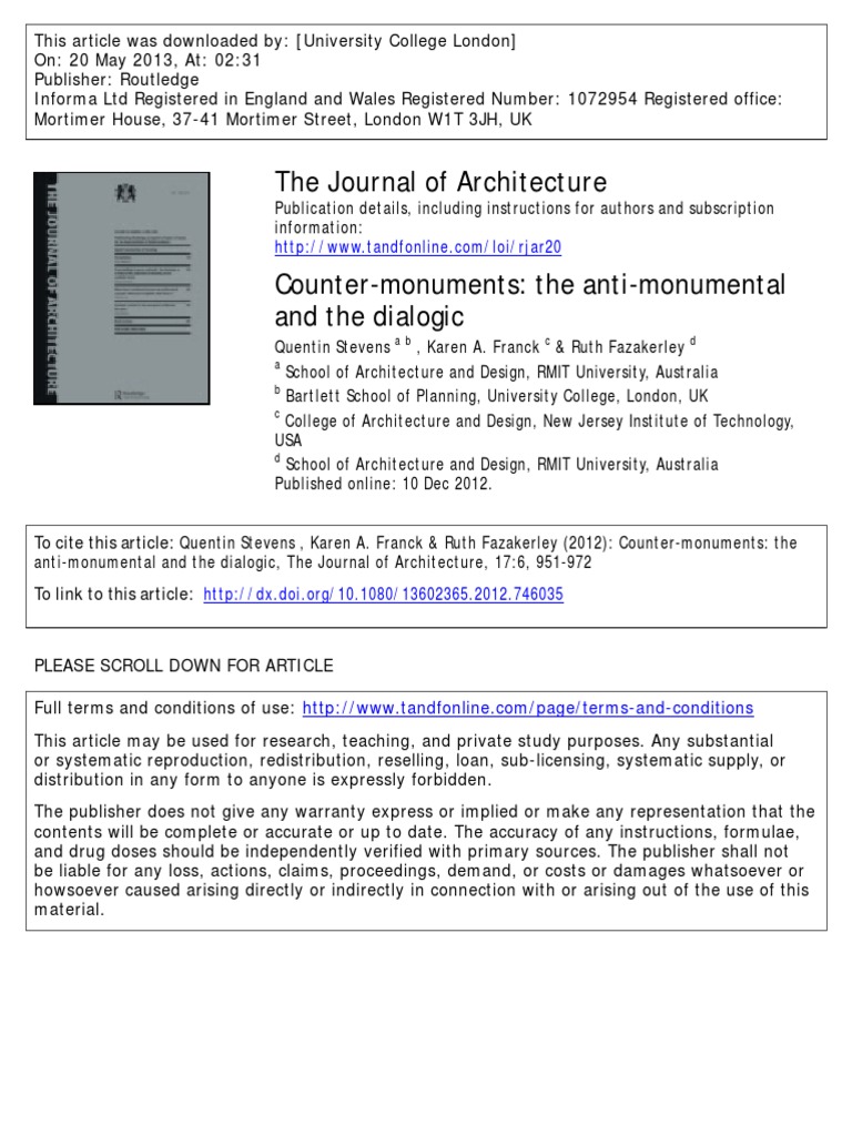 Counter-Monuments: Anti-Monumental Dialogues | PDF | Memorial | Unrest