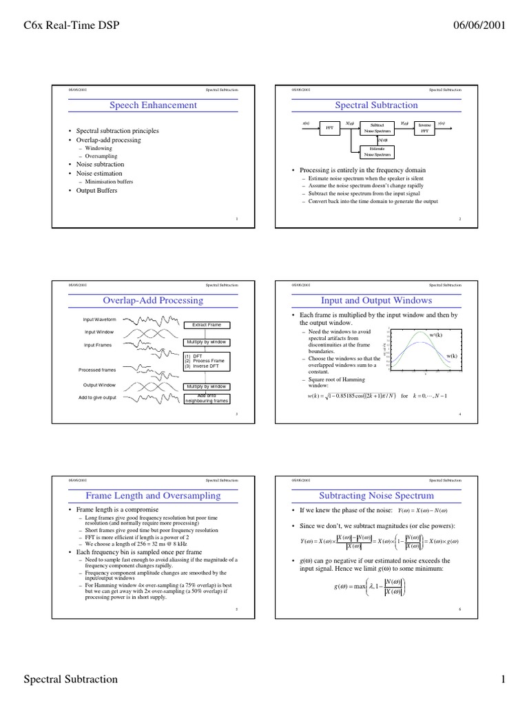Speech Enhancement Spectral Subtraction: C6x Real-Time DSP 06/06/2001 | PDF | Spectral Density ...