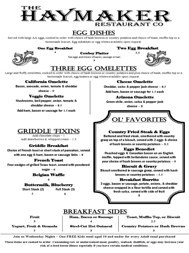 Haymaker Menu | PDF | Salad | Hamburgers