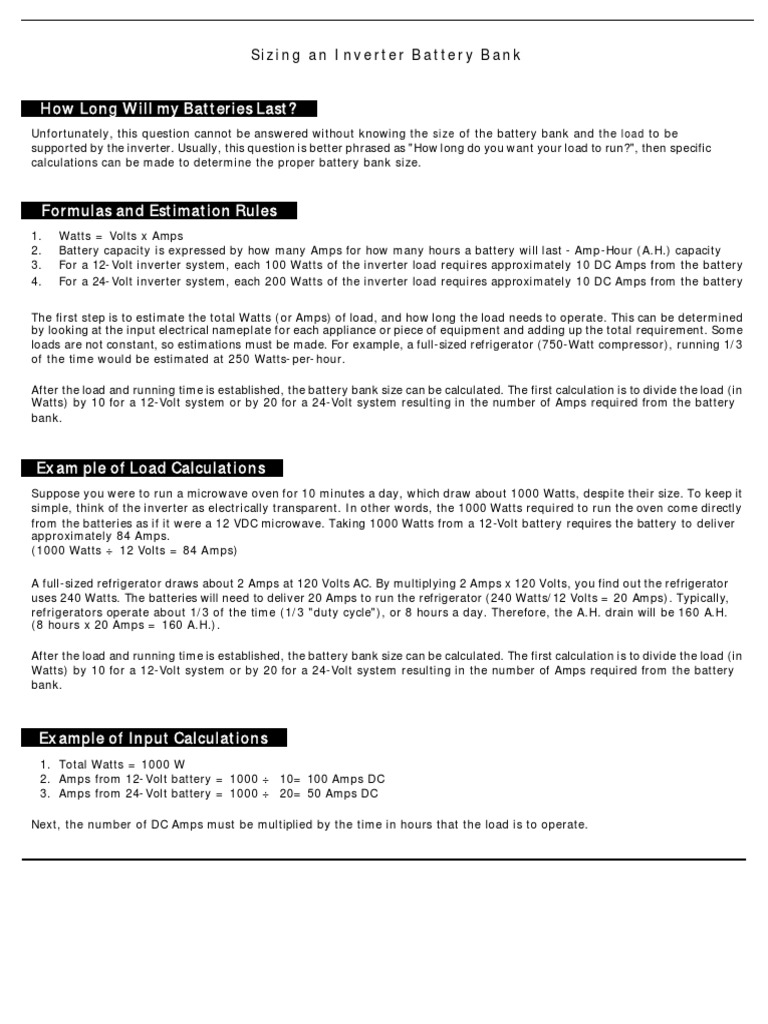 Inverter Battery Bank Sizing Guide | PDF | Teaching Methods & Materials ...