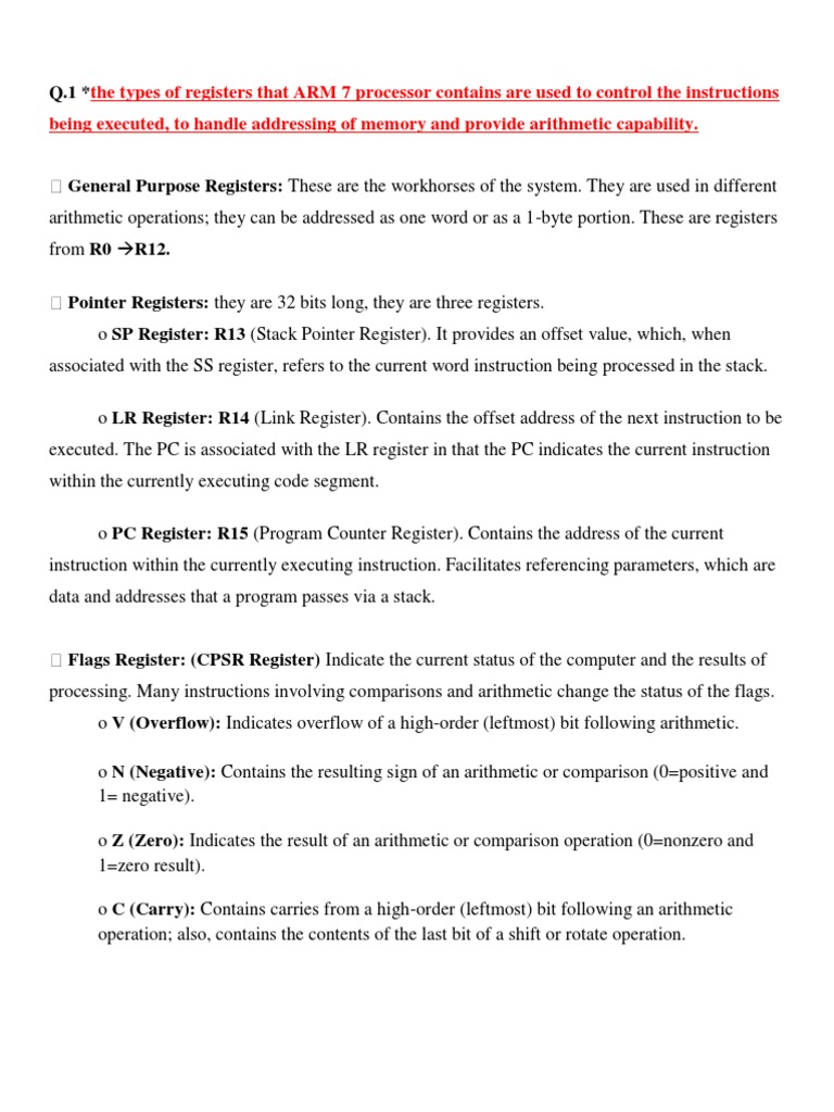 ARM7 Processor Registers Guide | PDF | Instruction Set | Pointer (Computer Programming)