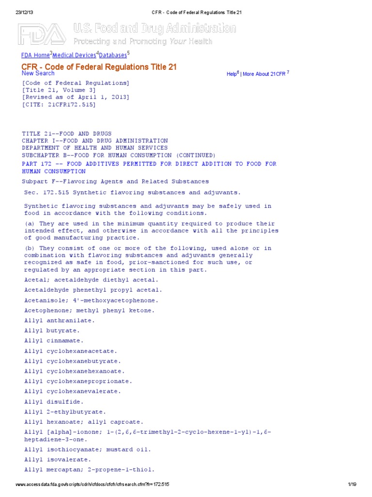 Title 21 CFR 172.515 Overview | PDF | Administrative Law | United ...