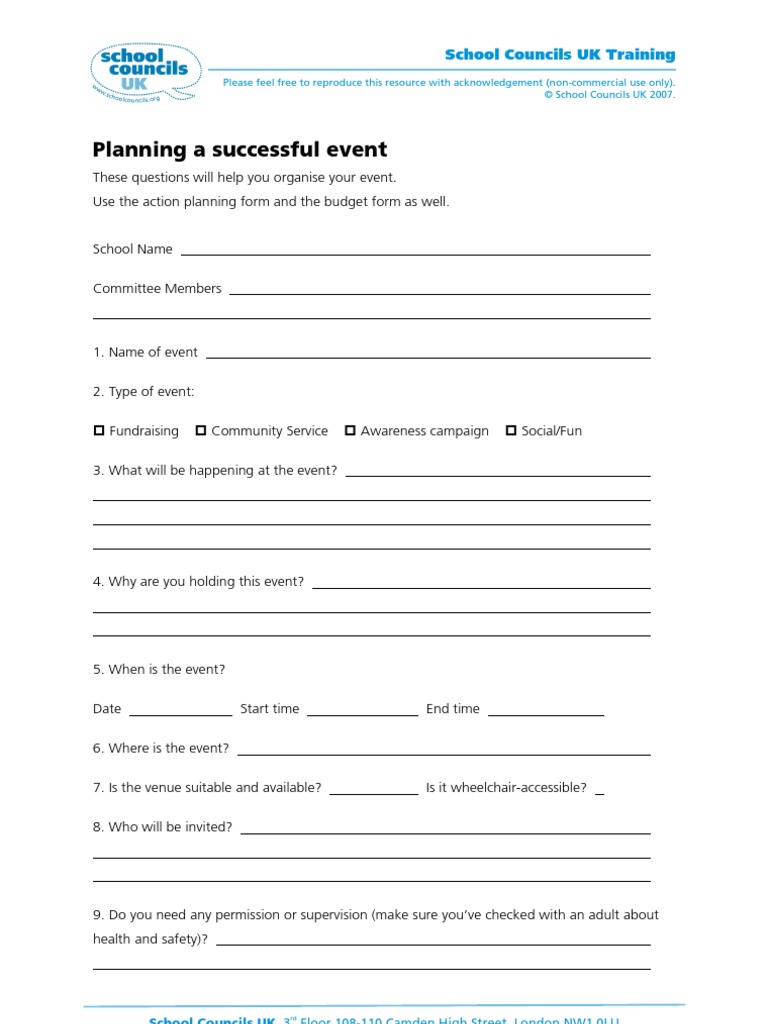 School Council Event Planning Sheet | Change | Cognition