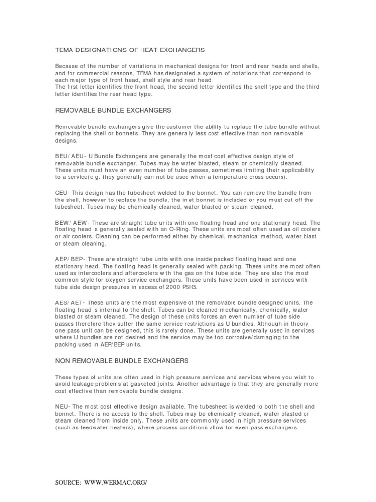 Tema Designations of Heat Exchangers | PDF | Heat Exchanger | Heat Transfer