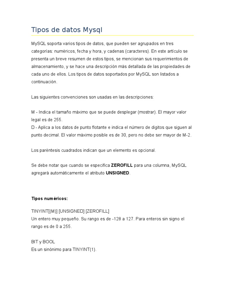 Tipos de Datos Mysql | PDF | Byte | Tipo de datos