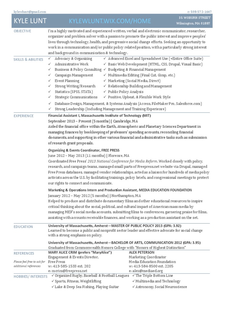 Resume, Kyle Lunt | PDF | Massachusetts Institute Of Technology ...