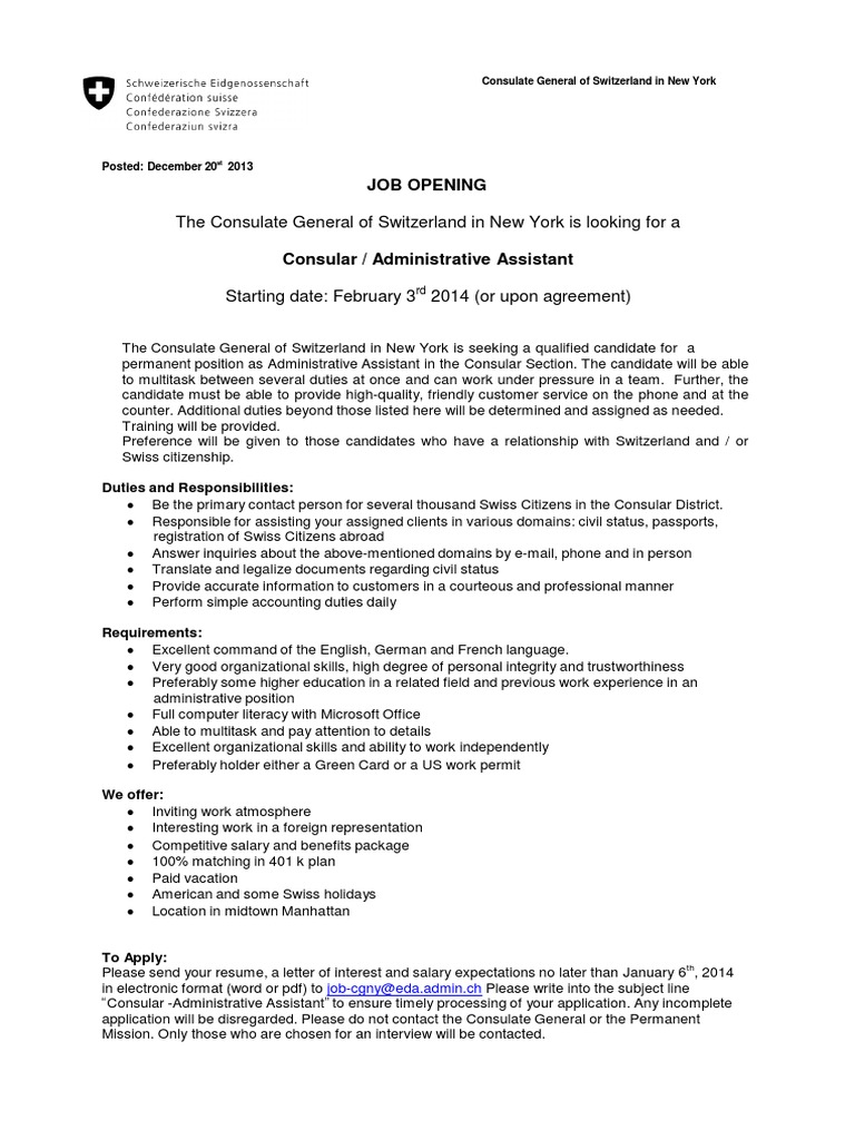 2014 Job Announcement: Consular Assistant | PDF | Consul ...