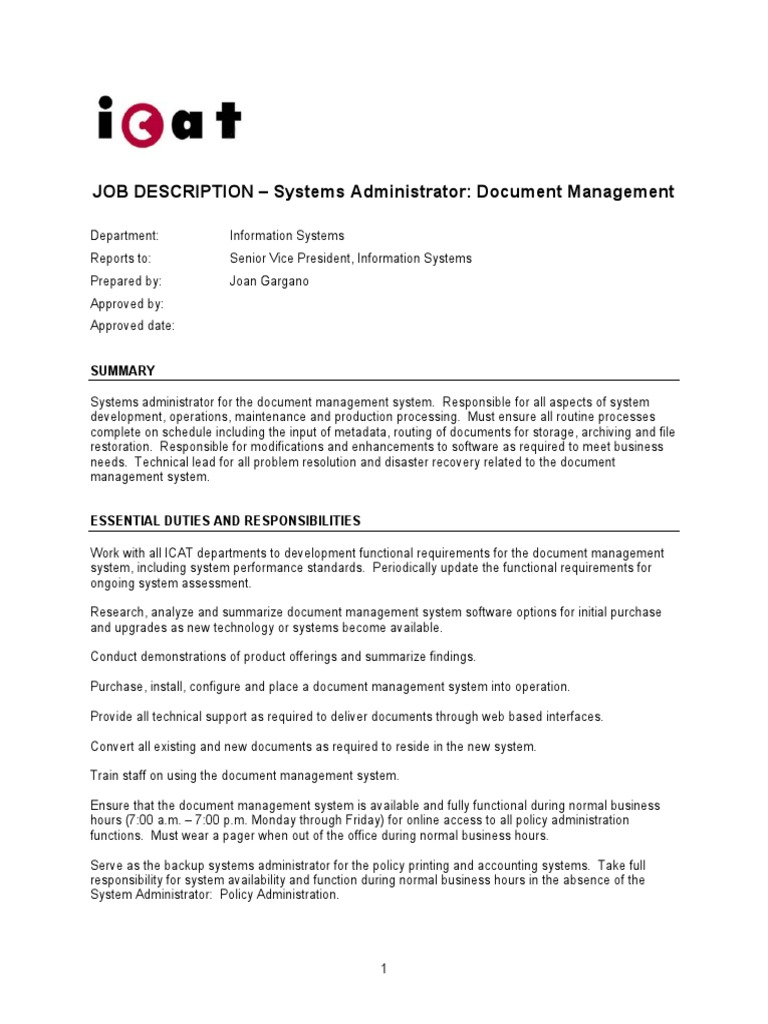 Systems Administrator-Document Management.pdf | System Administrator ...